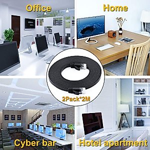 Ethernet Cable CAT 6, [2 Pack x 2 Meter] Durable Flat Ethernet Patch Cables 1000Mbps Network Cable Universal RJ45 Ethernet Cables for Pc, Computer Server, Printer, Router - New