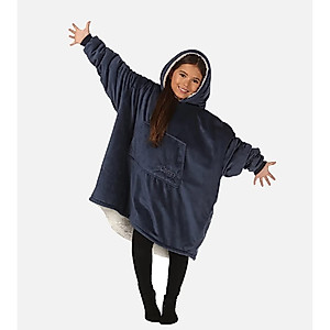 THE COMFY Original Jr. Microfiber Wearable Blanket Hoodie for Kids with Plush Oversized Hood, Large Pocket, and Ribbed Sleeve Cuffs, Blue