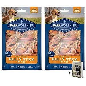 Barkworthies Bully Stick Bites - 2 Pack Protein Rich All Natural Dog Treats for Small to Large Dog Breeds - Grain Free, Rawhide Free, Long Lasting Dog Chews & Dog Training Dental Chews with E-Book