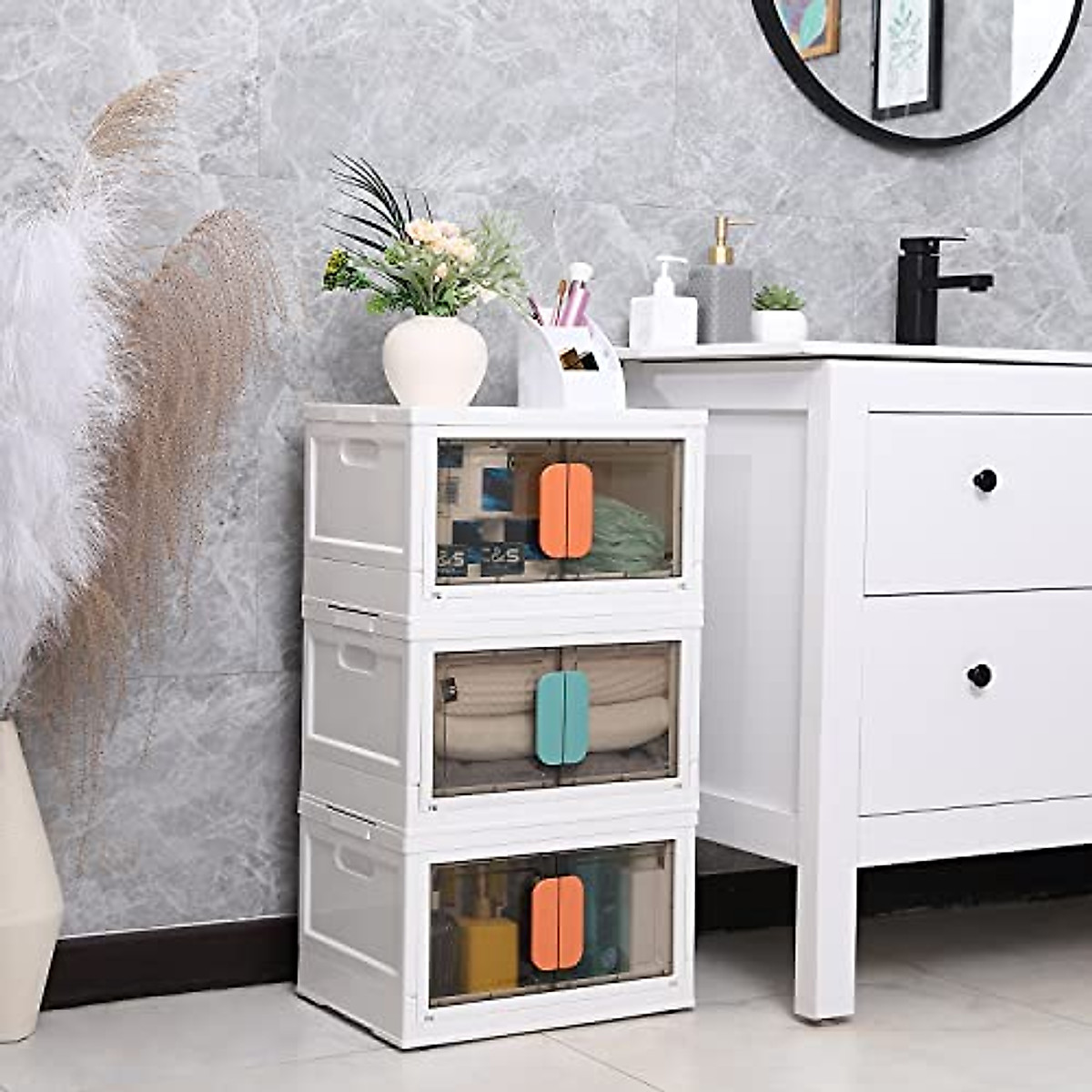 Chemailon Storage Bin with Lid,29 Qt Clear Plastic Toy Organizer Box with Wheels and Visible Clear Door for Home Closet 9.4 x 11.4 x 15.7 Inches 2 Pack