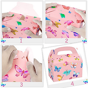 24Pcs Butterfly Party Gift Treat Box, Butterfly Party Goodie Candy Box Kraft Treat Paper Boxes for Butterfly Themed Birthday Party Supplies