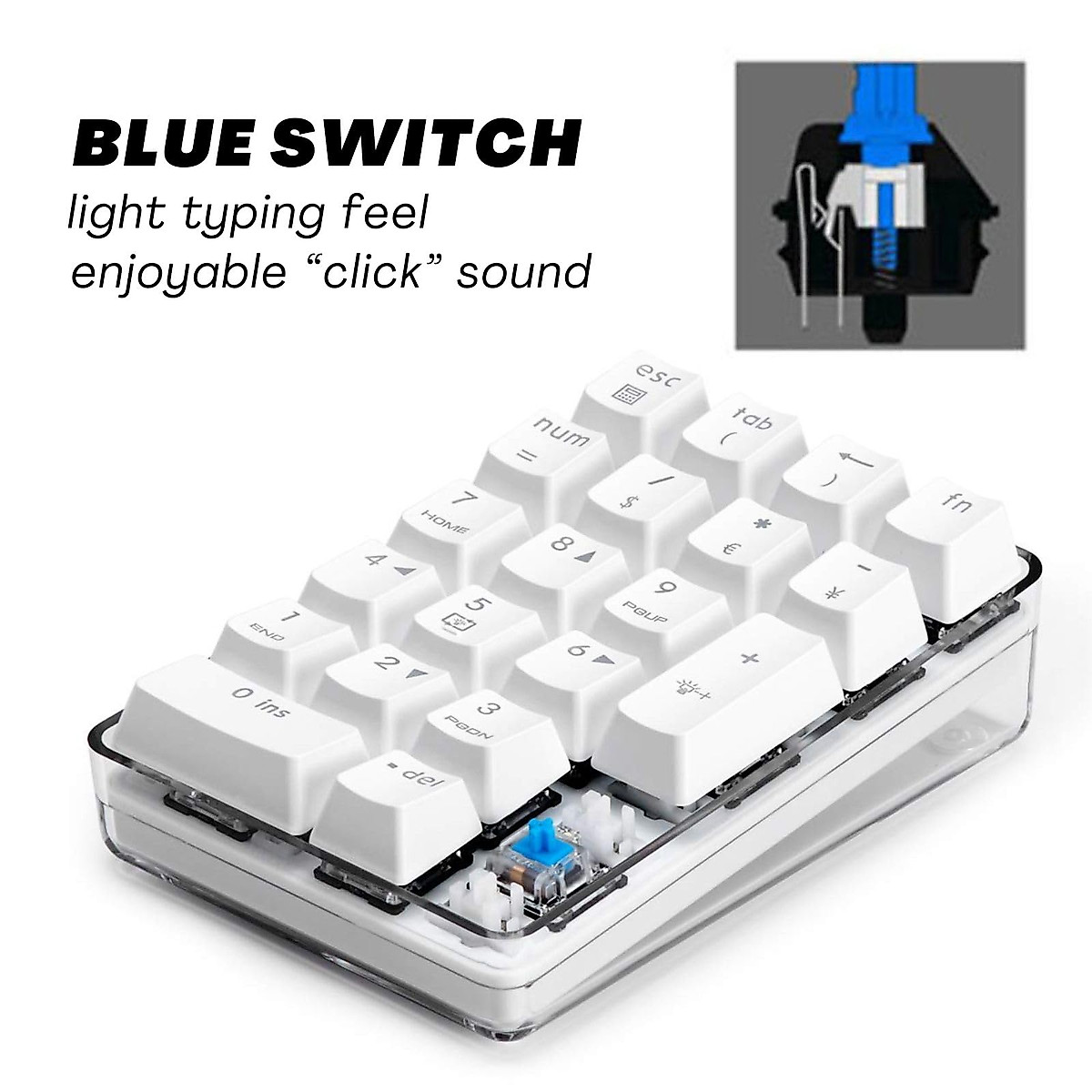 Magicforce Mechanical Number Pad for Laptop 21-Key Wired Numeric Keypad with Blue LED Backlit USB Number Pad for Laptop Desktop Computer PC (Blue Switch)