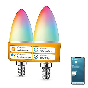 DoHome Smart Candelabra led e12 Bulbs Work with Apple HomeKit, Smart Light Bulbs Wi-Fi Dimmable Chandelier Light Bulbs 5W (40W Equivalent) 450LM Smart Bulbs Work with Alexa Google Home and SmartThings