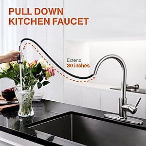 RULIA Brushed Nickel Kitchen Faucet, Kitchen Sink Faucet, Sink Faucet, Pull-Down Kitchen Faucet, Bar Kitchen Faucet, RV Kitchen Faucet, RB1040