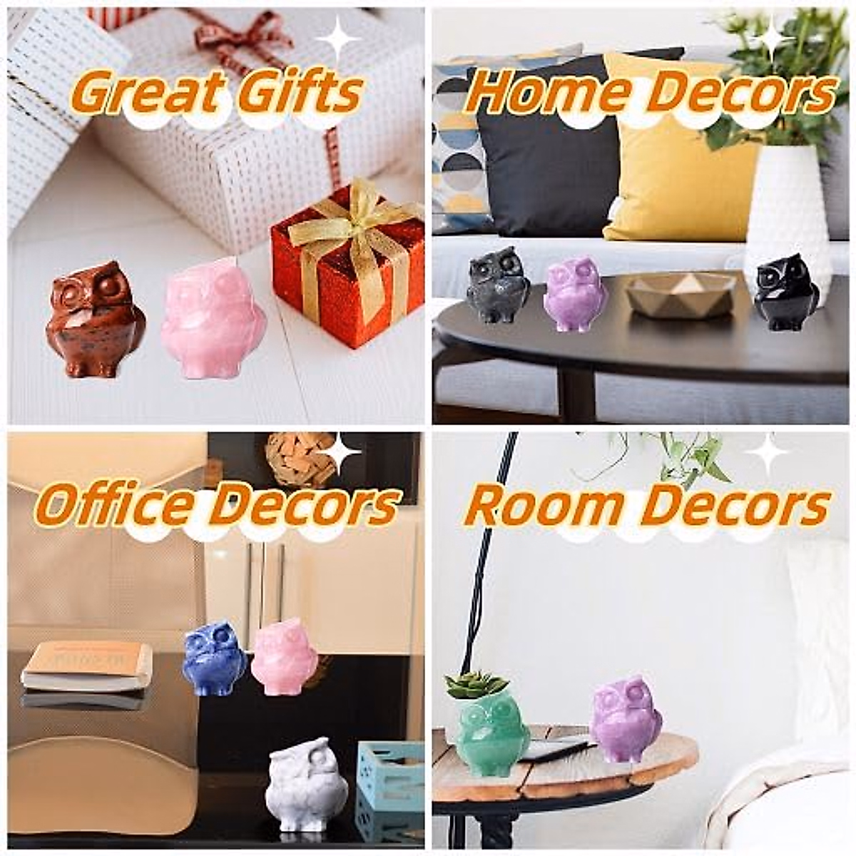 YATOJUZI Owl Decor Rose Quartz Natural Healing Crystals Stones Pink Cute Decors Owls Statues Figurines Sculpture Hand-Carved Gemstones Energy Reiki Home Room Office Desk Decoration Gifts for Women Men
