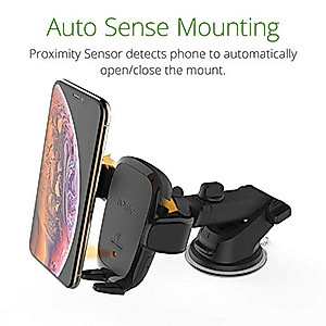 iOttie Auto Sense Qi Wireless Car Charger with Extra Mounting Base - Automatic Clamping Dashboard Phone Mount with Wireless Charging for Google Pixel, iPhone, Samsung Galaxy, Huawei, LG, Smartphones
