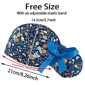 Scrub Caps Women Bouffant Scrub Hats Caps Nurses, Adjustable Working Cap Ponytail Pouch Tie Back Hats