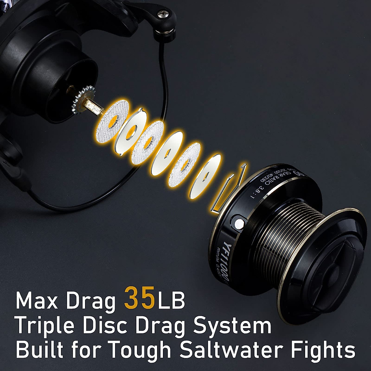 Alwonder Saltwater 10000 Spinning Reel for Surf Casting, 11+1 Stainless BB, 31 LB Drag, Graphite Body Long Casting Big Game Aluminum Spool Ocean Fishing Reel