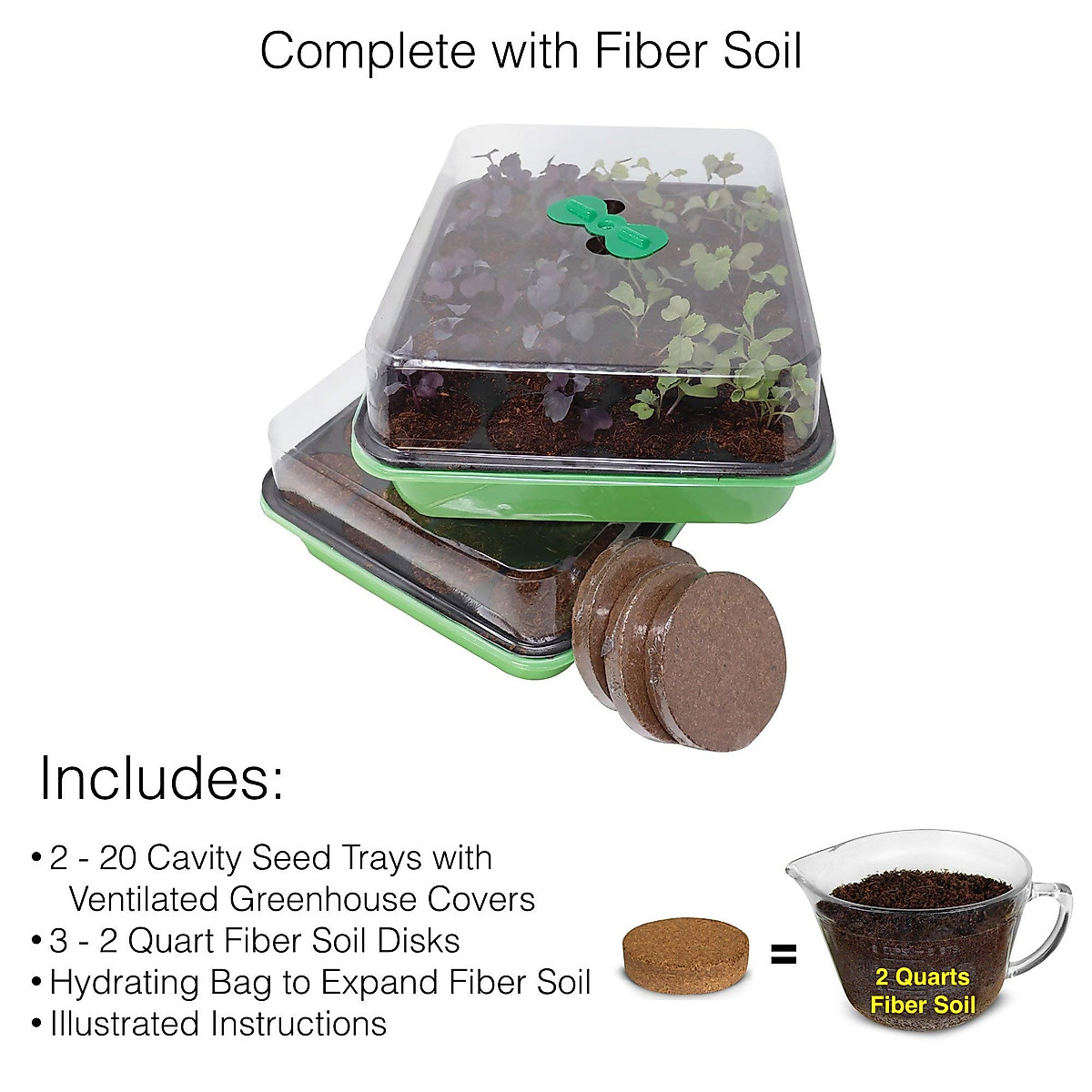 Window Garden 20 Cavity Seed Propagation Kits (2) and Greenhouse Seed Starter Kit – Mini Reusable Plastic Indoor Seed Starter Tray with Dome and Soil Pods for Starting Seeds