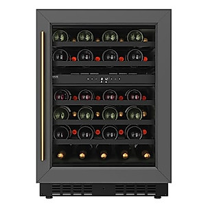 KoolMore KM-CW46DZ-BPR Reserve 24 in. Under-Counter Panel Ready Dual Zone Built-in Wine Cooler with Black Shelves and 45 Bottle Capacity