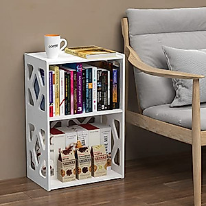 Rerii Small Bookshelf Bookcase for Small Spaces, Bed Side End Table 3 Tier 2 Shelf, Mini Little Book Shelf Case for Kids Room Bedroom Living Room Office, White