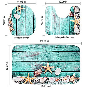 3 Piece Bath Rugs Mat Set, Bath Mat for Bathroom, Bathroom Mats Rugs Flannel Mats, Machine Washable Carpets Floor Mat for Bathroom Kitchen, Tub Toilet Contour Mat Lid Cover, Beach Starfish Decorations