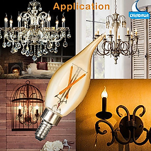 CHKADAWA 12 Pack E12 Dimmable Amber Candelabra Light Bulbs, Flame Tip 40 Watts Equivalent, Chandelier Light Bulbs CA11, Vintage Candle LED Bulb, Warm White 2200K, CRI 90+