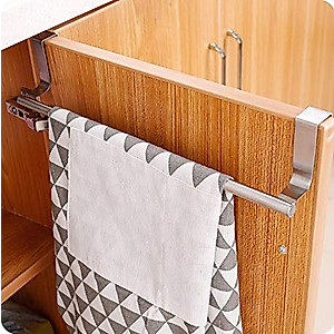 Kitchen Towel Holder Over Cabinet Door Tea Towel Hanger, Door Hook for Universal Fit on Inside or Outside of Cupboard Doors, Stainless Steel -23CM