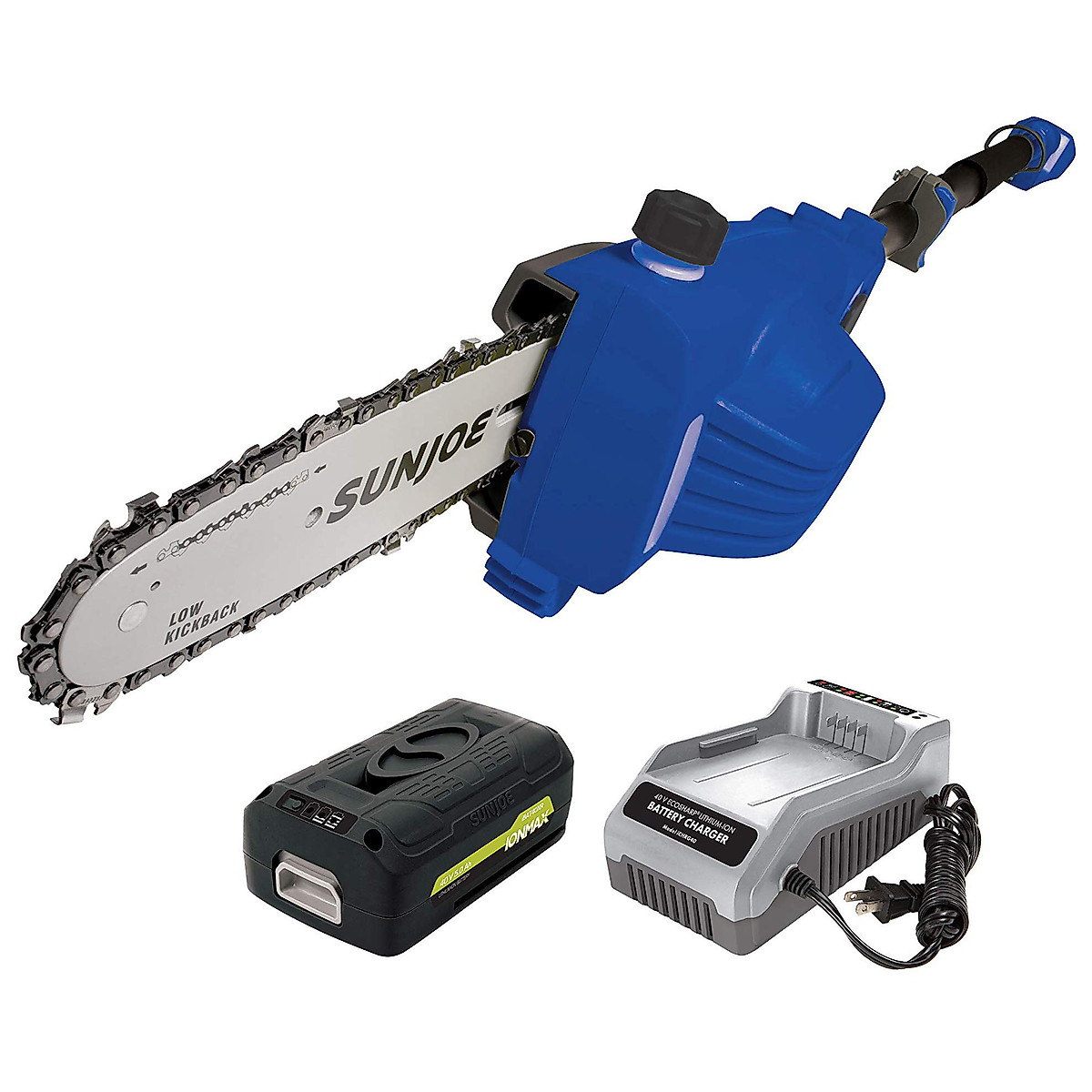 Sun Joe ION8PS2-LT-SJB 40V Amp Cordless Multi-Angle Pole Chain Saw, 8", Kit (w/2.5-Ah Battery + Quick Charger)