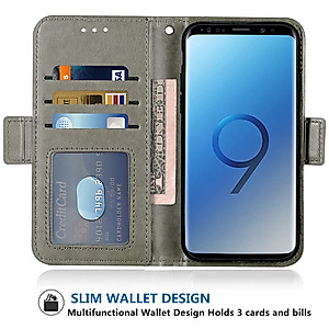 FDCWTSH Compatible with Oppo Reno 2 Wallet Case Wrist Strap Lanyard Leather Flip Card Holder Stand Cell Accessories Folio Purse Slot Credit ID Magnetic Phone Cover for Reno2 2019 Women Men Grey