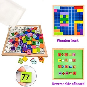 Wooden Hundred Board Toy,100 Digital Board Montessori Math Toy with Storage Bag,Multi-Color Hundred Counting Toys,1-100 Consecutive Numbers Game,Educational&Learning Digital Toy Gift for Kids,Boy,Girl