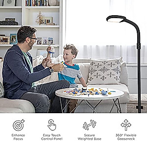 Verilux SmartLight Full Spectrum LED Modern Floor Lamp with Adjustable Brightness, Flexible Gooseneck and Easy Controls - Reduces Eye Strain and Fatigue - Ideal for Reading, Artists, Craft (Black)
