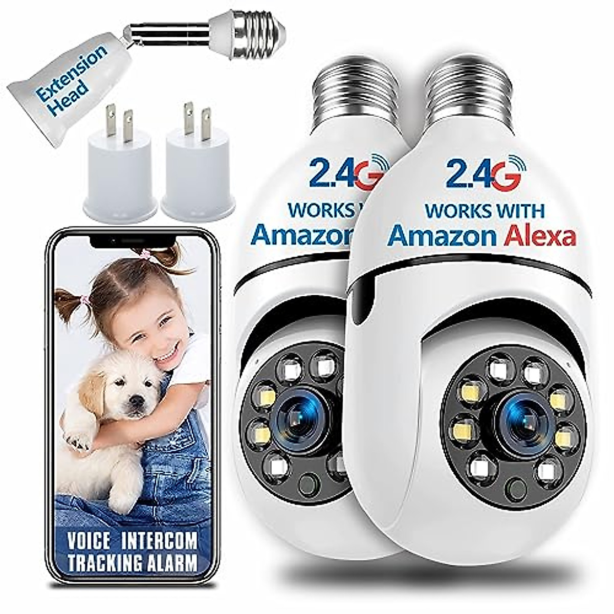 QAMY 3MP Light Bulb Security Camera 2.4GHz,Bulb 360 Degree Wifi Outdoor Indoor Full Color Day And Night, Lightbulb Motion Detection Alarm, 1-Month Free Trial Of Cloud Services 2PCS