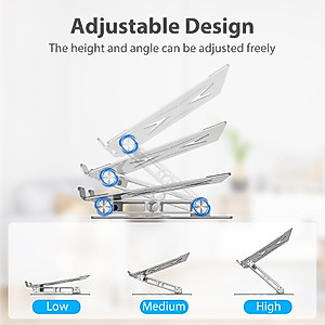 Gogoonike Adjustable Laptop Stand for Desk, Metal Foldable Laptop Riser, Portable Laptop Holder, Ventilated Cooling Computer Notebook Stand Compatible with 10-17.3” Laptops