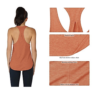 icyzone Workout Tank Tops for Women - Athletic Yoga Tops, Racerback Running Tank Top,Smoke Pine/Dusty Orange,Medium
