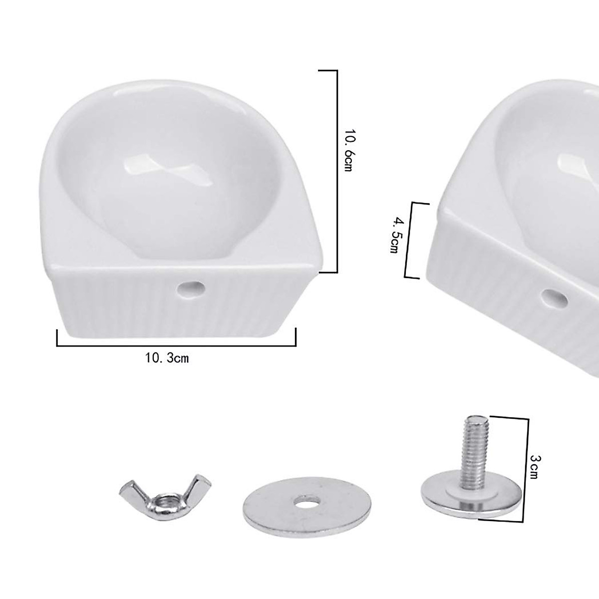 Small Animals Bowl, Detachable Cage Feeder Pet Ceramic Water & Food Feeder, Small Animal Supplies for Rabbit Parrot Squirrels Chinchilla Hamster Ferret (White, M)