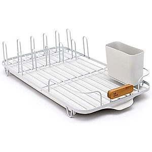 Full Circle Dish Jockey Dish Drying Rack – Space Saving Drying Rack for Kitchen Counter – Stainless Steel and Recycled Plastic Drainer with Holders for Plates, Cutlery, Pots and Pans