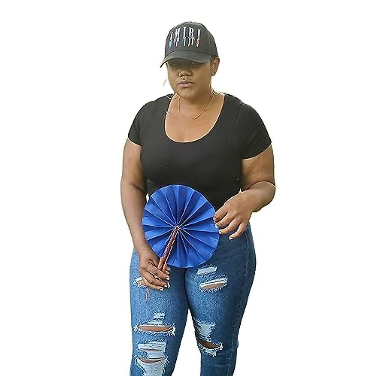 Blue African Fabric Folding Fan: Church, Ankara, Leather, Wedding, Sports, and Pouch Included!