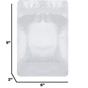 Stand Up Pouch Bags, 6" x 9", Heavy Duty, 100 Pack, Clear Front with Aluminum Foil Back - Resealable Ziplock and Heat Sealable for Food Storage