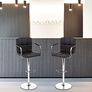 BestOffice Modern Bar Stool Set of 2 Barstools Armrest Height Adjustable Counter Stools Bar Chairs Swivel Bar Stool PU Leather Hydraulic Dining Room Chairs Home Kitchen Stools (Black)