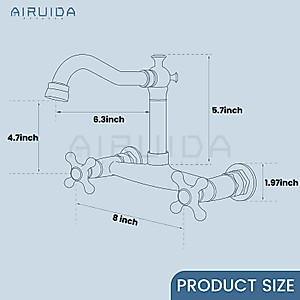 Airuida Antique Brass Wall Mount Commercial Sink Faucet Wall Mounted Kitchen Faucet 360 Rotatable Spout 2 Hole Double Cross Handles 8 Inch Center Tap for Utility Laundry Restaurant Sink