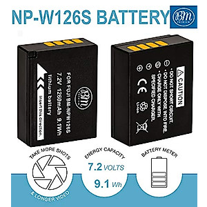 BM Premium NP-W126S High Capacity Battery and Charger for Fujifilm FinePix X-S10, X-T100, XT-200, X-100F X-100V X-A7 X-H1 X-T10 X-T20 X-T30 X-A3 X-A5 X-A10 X-E1 X-E2 X-E2S X-E3 X-T1 X-T2 X-T3 Cameras