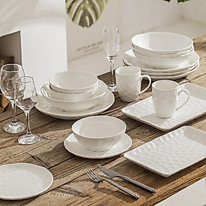 HOMBENE White Dinnerware Set 12 Piece Service for 6, Porcelain Dinnerware Sets, Over Size Plates Sets for Dessert Salad and Pasta, Dishes Set