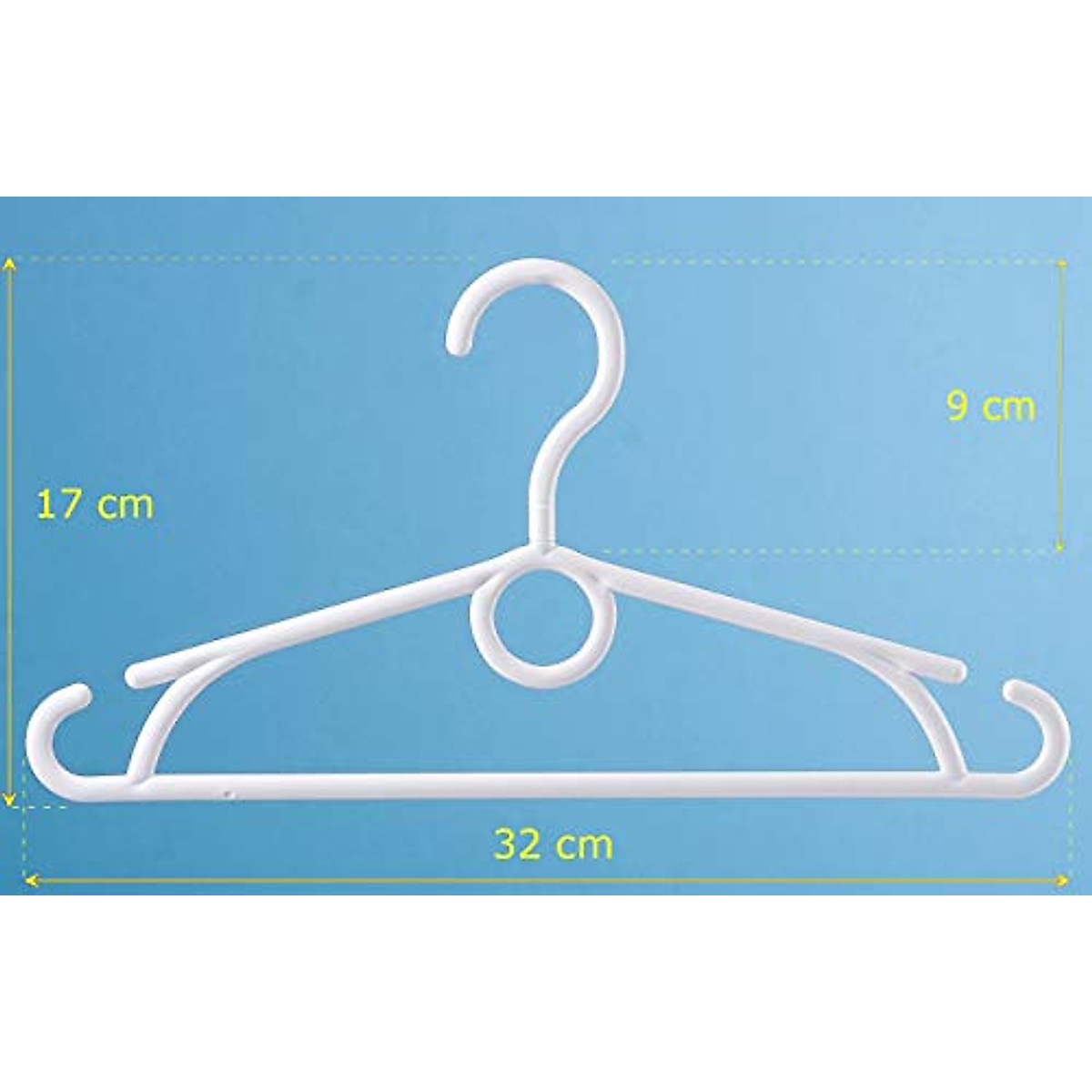 Dream-Home Childrens Plastic Clothes Hangers - 12.6 inch - 360° Swivel Hook - SuperStrong Durable - Side Hooks for Spaghettis & Baby Dresses, Loop for Cascading or Kids Accessories - Set of 20 - White
