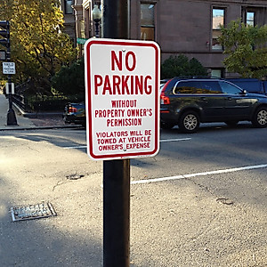 SmartSign 18 x 12 inch “No Parking Without Owner's Permission - Violators Will Be Towed” Metal Sign, 63 mil Aluminum, 3M Laminated Engineer Grade Reflective Material, Red and White