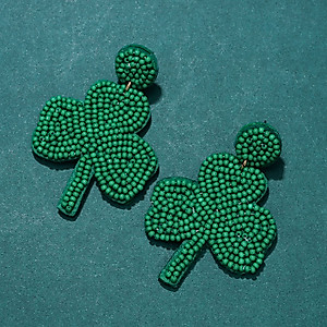 St. Patrick's Day Earrings Beaded Green Shamrock Earrings Handmade Lucky Leaf Drop Dangle Earring for Women Funny Irish Holiday Jewelry Gifts (Leaf 2)
