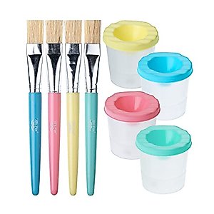 Mr. Pen- No Spill Paint Cups with Pastel Colored Lids, 4 pcs with 4 Paint Brushes, Paint Containers with Lids, Paint Cups with Lids for Kids, Paint Cups for Painting, Spill Proof Paint Cups for Kids