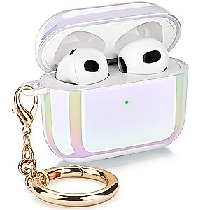 VISOOM for Apple Airpods 3 Cases - Hard AirPods 3rd Generation Case Cover Women, Lasher PC Protective Airpods Case 3rd Gen with Keychain for iPods 3rd Wireless Charging Case, Colorful iPods 3 Cover