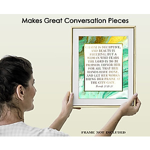 Charm is Deceptive and Beauty is… Proverbs 31:30-31 - Inspirational Bible Verses, Christian Scripture Positive Quotes, Religious Bible Verse Wall Art Decor For Home & Office | Unframed Posters 8x10"