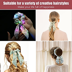 Neon Light Up Bow Scrunchies for Girls, Cute Led Hair Scrunchie Ponytail Holders Scarf Hair Ties Women Rave Accessories Glow in the Dark Party Favors Supplies Birthday Halloween Christmas 6 Pack