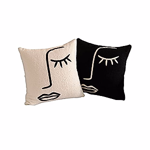 Nabis White Black Square Throw Pillow Cover 18x18, Picasso Style Pattern Tufted Decorative Throw Pillowcase Retro Cushion Covers for Couch Bed Bedroom Home Decor (White)