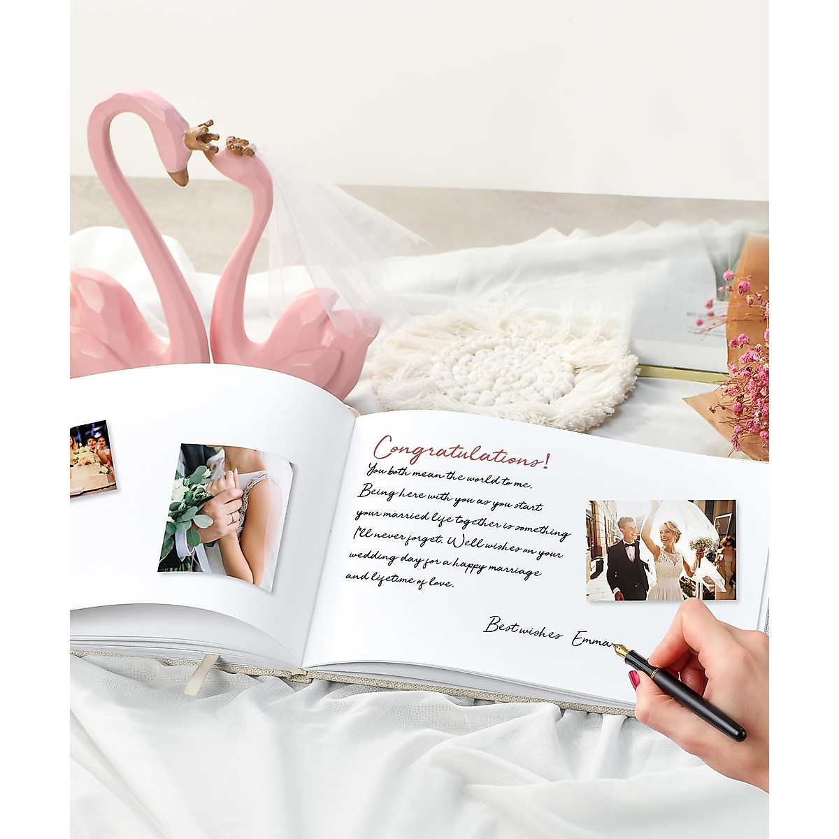 Lankaiva Wedding Guest Book, Guest Book Wedding Reception - Classic Baby Shower Guest Book, 100 Blank Pages for Bridal Shower Birthday Graduation Sign in and Photos, Beige