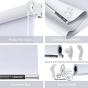 LINKCOO 100% Blackout Roller Window Shades, Room Darkening Window Blinds with Thermal Insulated Fabric, Corded Roll pull down shades for home and office (White - Width 10", Max Drop Height 79")