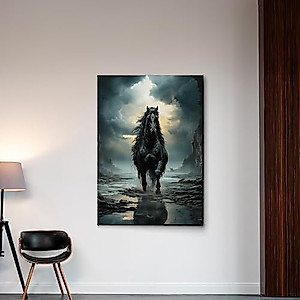 Majestic Black Stallion Galloping In The Clouds, Black Horse On Salt Flats, Canvas Print, Black Horse Print, Black Horse Wall Art, Canvas Prints, Art Decor