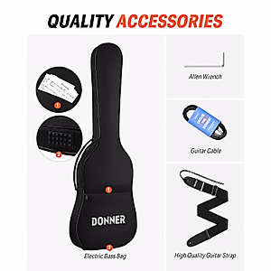 Donner Electric Guitar LP Solid Body, Full-Size 39 Inch Electric Guitar Beginner Kit Black with Bag, Cable, Strap, DLP-124B