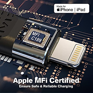 Rixmie Short USB A to Lightning Cable, [MFi Certified-13.5cm] 30W Fast Charging for 14 Pro/14/13/13 Pro/12 Pro Max/12/11/11 Pro/X/XS, AirPods, iPad Pro Air Mini, MacBook (Not Work with DAC)- Black