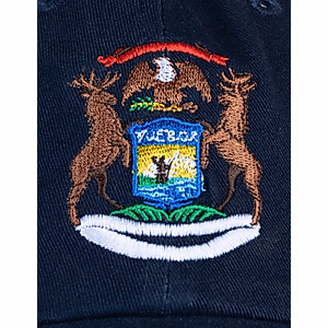 Ann Arbor T-shirt Co. Michigan State Flag Hat - Great Lakes Pride MI, Low Profile Baseball Dad Cap for Men & Women - (Navy Blue)