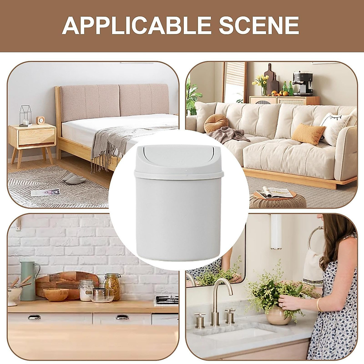 Desk Trash Can with Lid, Pop Up Countertop Wastebasket Small Garbage Can, Tiny Countertop Waste Basket Small Table Top Covered Garbage Bin for Desk Top