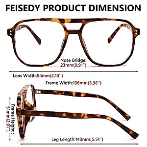 FEISEDY Blue Light Blocking Glasses Fake Nerd Clear Square Computer Lightweight Pilot Glasses Frame Oversized B2866