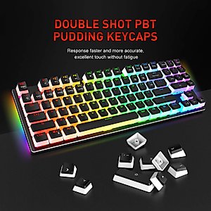 Havit Mechanical Gaming Keyboard with PBT Pudding Keycaps, 89 Keys RGB Backlit Wired USB Computer Keyboards with Blue Switches & Surround Lighting for Desktop PC Gamer (Renewed)